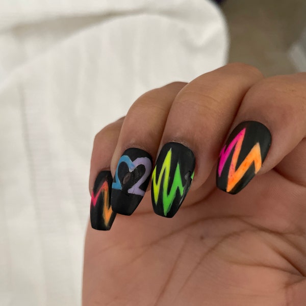 Teal, Pink & Purple Press-on Custom Nails - Etsy