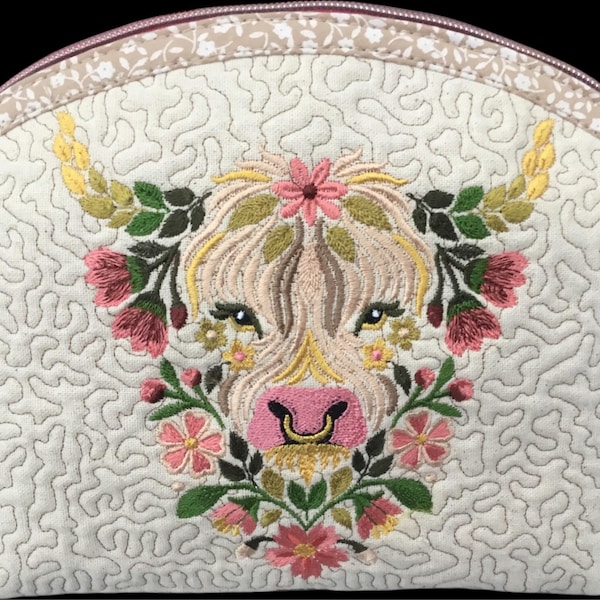 Highland Cow Embroidery Design – Floral Farm Animal Pattern for Machine ...