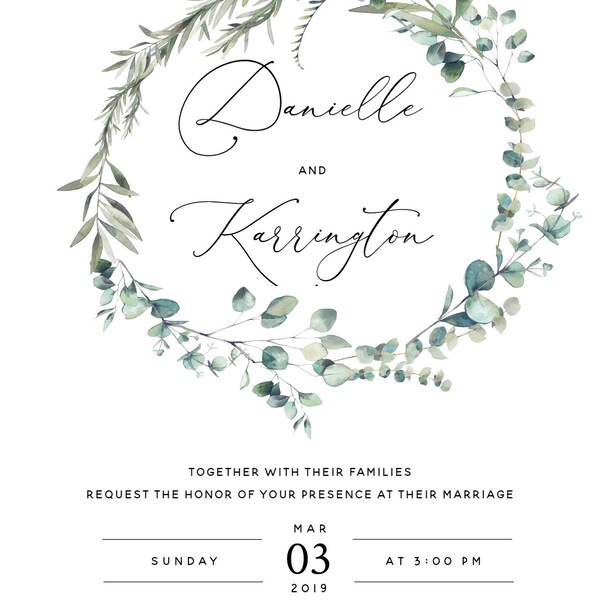 Bohemian Wedding Invitation Template Suite With Eucalyptus Greenery ...