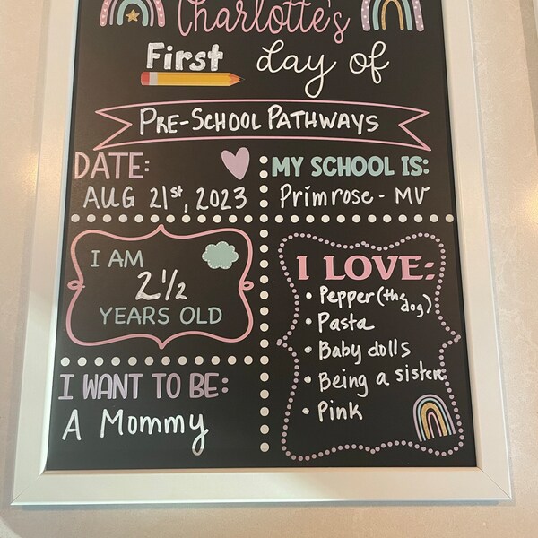 Boho Rainbow Back to School Chalkboard Sign, First Day of School Sign ...