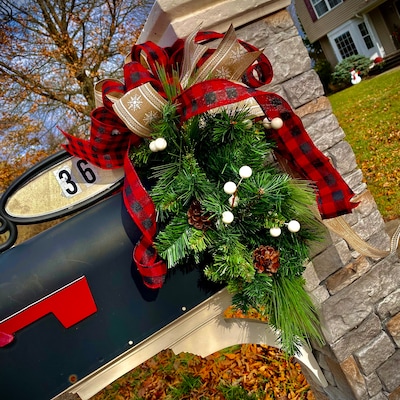 Christmas Mailbox Topper, Christmas Mailbox Swag, Rustic Christmas ...