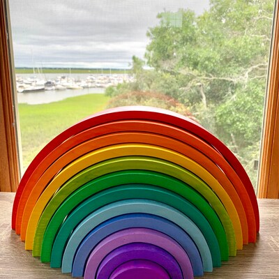 12 Piece Rainbow Wood Stacker Rainbow Wood Puzzle Rainbow - Etsy
