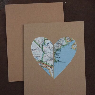 Long Distance Boyfriend Card Custom Made Map Heart With Your - Etsy