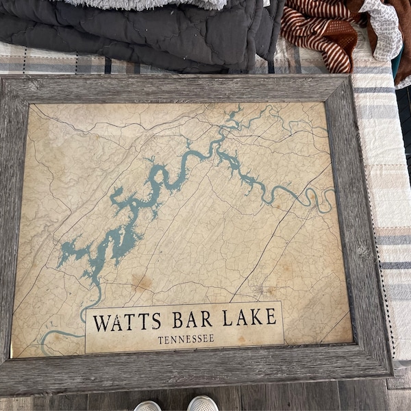 Printable Vintage Style Map Watts Bar Lake, Tennessee With City Names ...