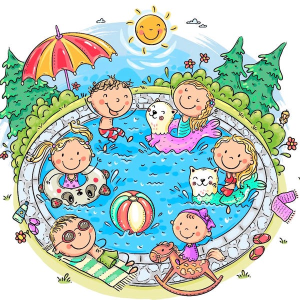 Doodle Cartoon Kids Playing With Blocks. Happy Kids Activity Clipart ...