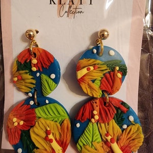 Windswept Sunflower With Pink Rose Detail Polymer Clay Earrings Floral ...