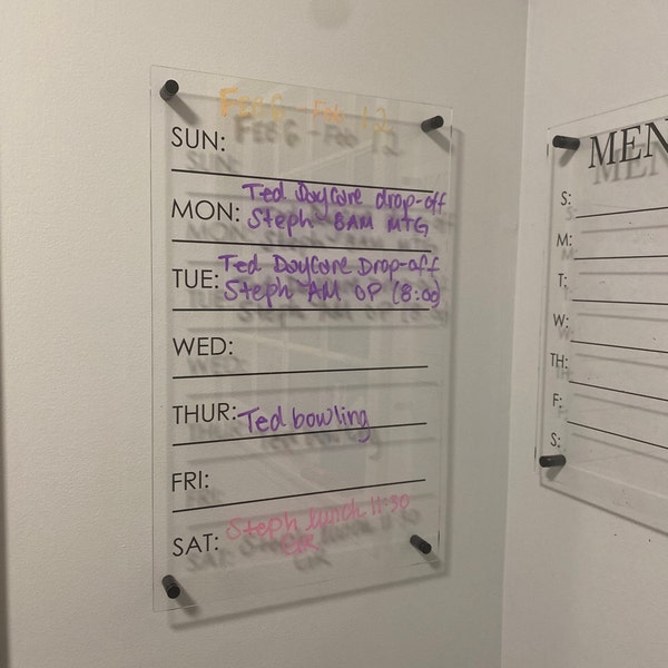 Acrylic Weekly Calendar for Wall || Custom Dry Erase Family Planner ...