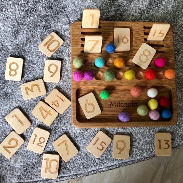 Montessori Math Counting Board With Number Cards 0-20 Educational Toy ...