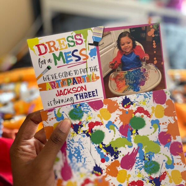 Dress for a Mess Invitation, Art Party Invitation With Photo, Paint ...