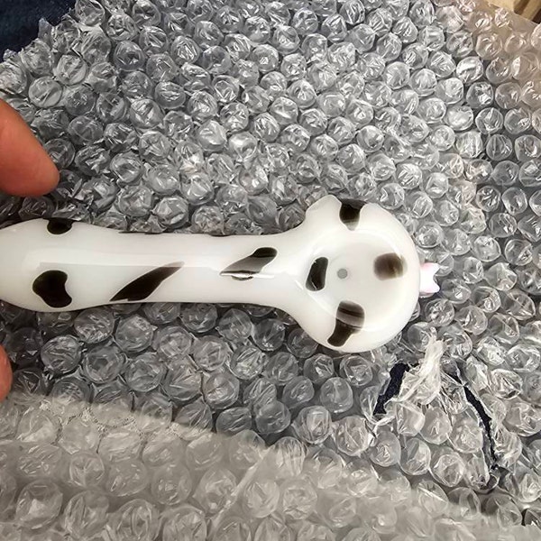 Cow Print Glass Pipe With Pink Udder | White & Black Hand Blown Pipe ...