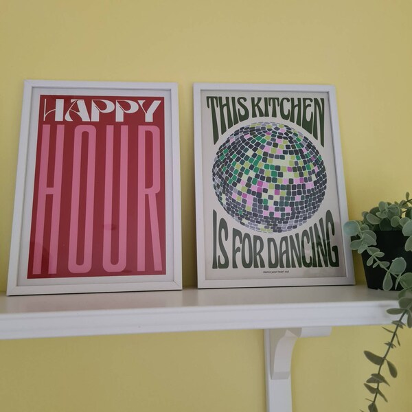Set of 2 Kitchen Prints, This Kitchen is for Dancing, Disco Ball ...