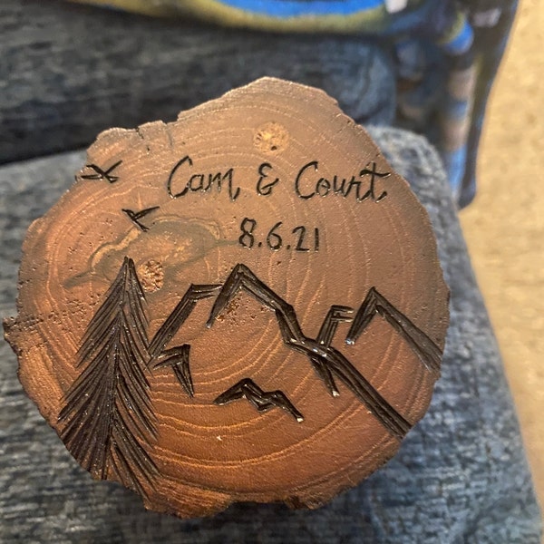 Personalized Wooden Wedding Ring Box - Mountain Pine Tree Birds Rustic ...