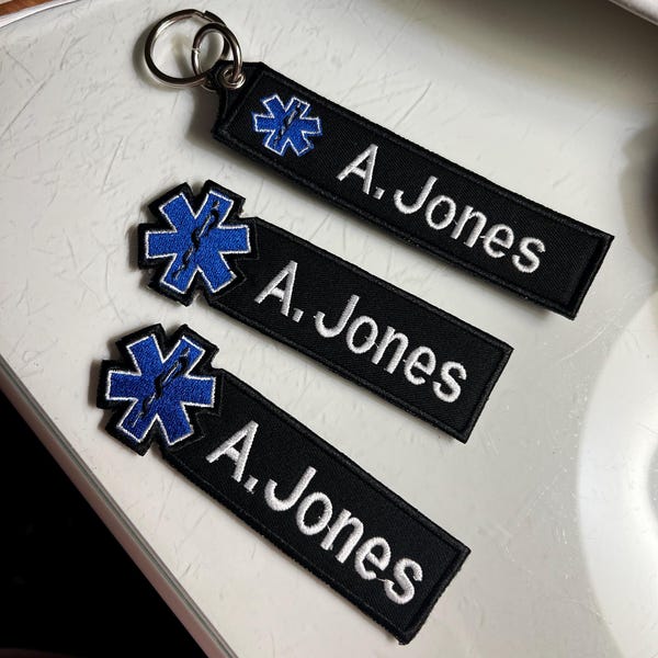 Personalized Custom Name EMT EMS Rescue Flag Embroidered Tag Keychain ...