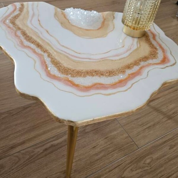 White & Navy Blue Coffee Table, Epoxy Resin Coffee Table, Custom Coffee ...