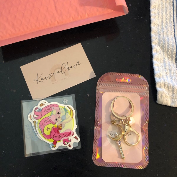 Girly Dangle Keychain Custom Initial With Flower-star-cherry-envelope ...