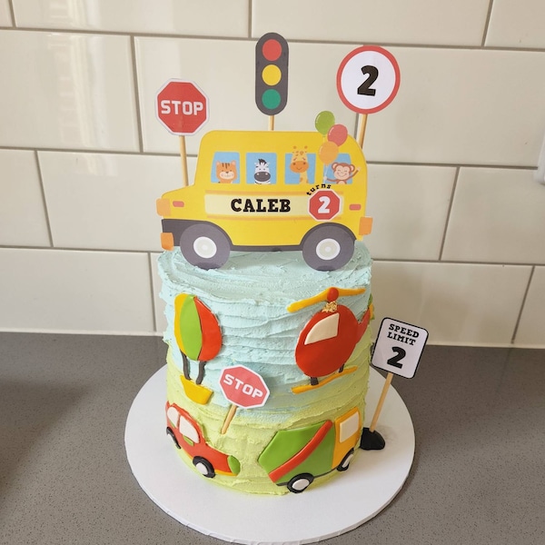 Wheels on the Bus Birthday Cake Topper EDITABLE Printable - Etsy