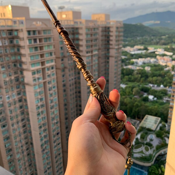 Wings Wand, Magic Wand With Wings & Key Top, Bronze and Black Magic ...