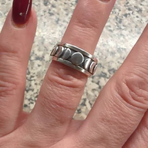 Moon Phase Spinner Ring for Women, Sterling Silver Crescent Moon Ring ...