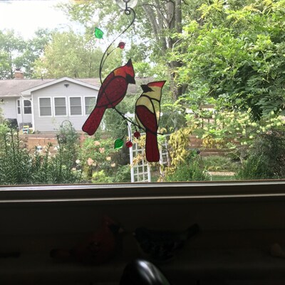 Cardinal Stained Glass Window Hangings Christmas Gifts Stained Glass ...
