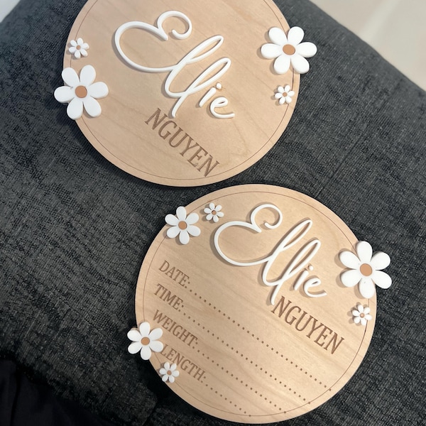 Daisy Flower Birth Sign | Baby Birth Announcement | Arched Wooden Birth ...