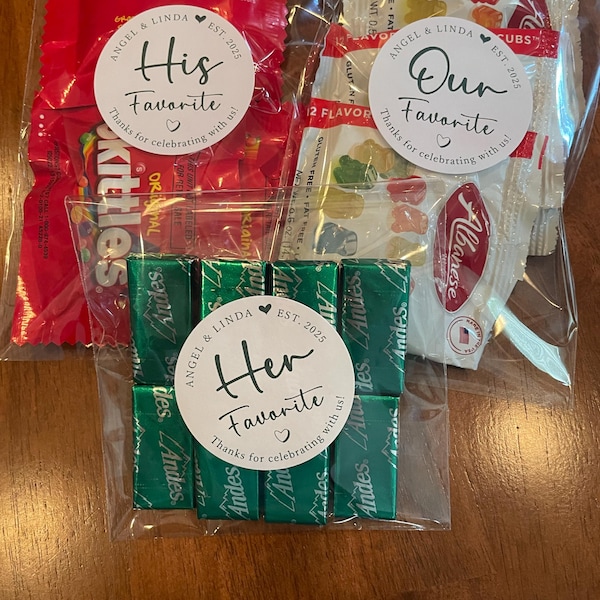 His Her Our Wedding Favors Stickers & Bags, His Her Our Favorite ...