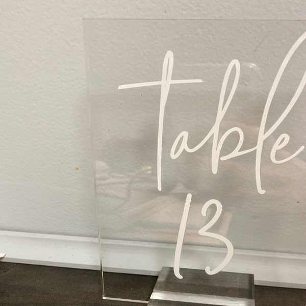 Clear Glass Look Acrylic Table Number Sign With Stands, Perspex Modern ...