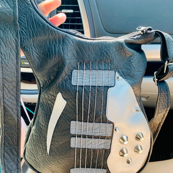 Unique Black Purse, Guitar Shaped Handbags Faux Leather, Handmade ...