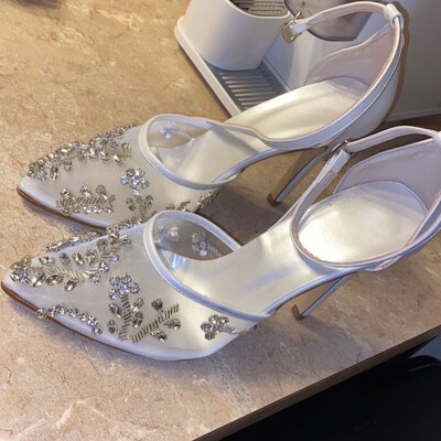 Stone Embellished Wedding Shoes Thin Heels Ankle Strap - Etsy