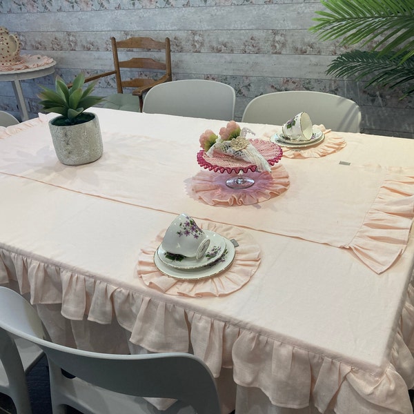 Extra Large Round Ruffled Dusty Rose Tablecloth / Custom Soft Pink ...