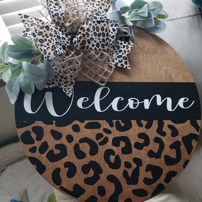 Leopard Round Door Hanger Cheetah Round Wood Door Hanger Door Sign ...