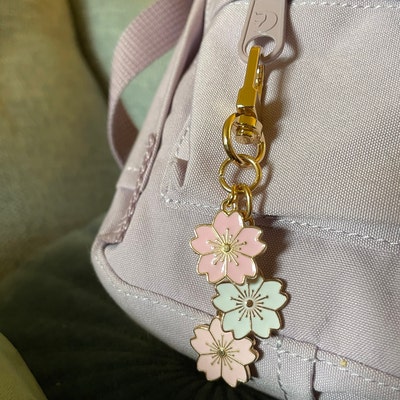 Sakura Cherry Blossom Keychain Charm Gold Keychain Charm Backpack Charm ...