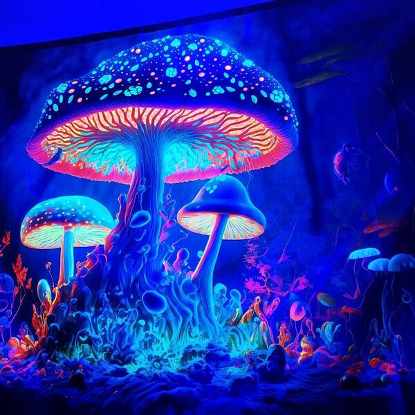 Pyramid DMT Temple Maya Inca UV Tapestry, Blacklight Reactive Wall ...