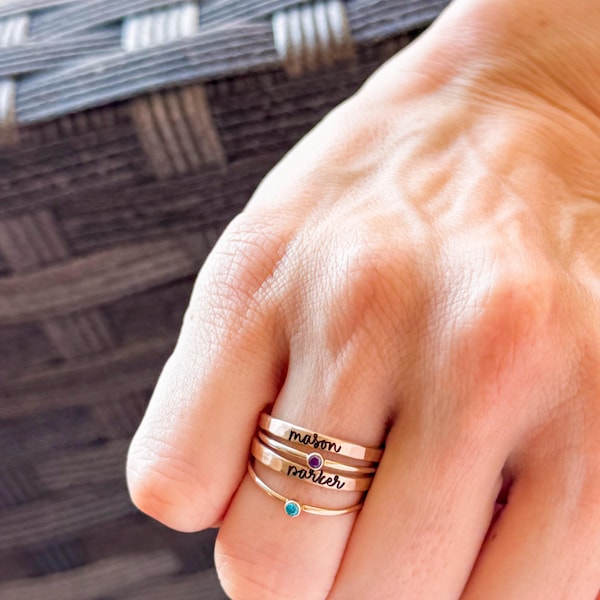 Stackable Rings Personalized Name Rings Mixed Metals Ring Set Name ...