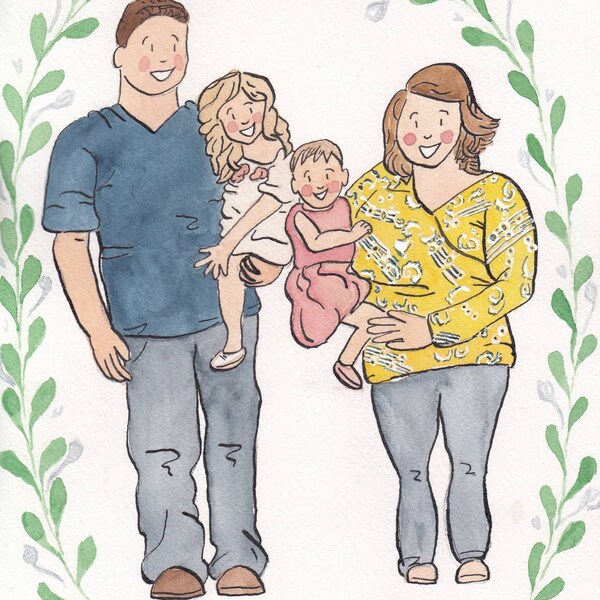 Custom Hand Painted Watercolor Family Portrait, Hand Painted Watercolor ...