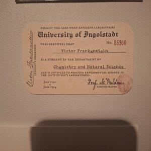 Fictional College Student ID Card Bookmark Dark Academia Classics ...