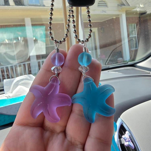 Purple SEA GLASS Starfish Rear View Mirror Car Charm, Starfish Car ...