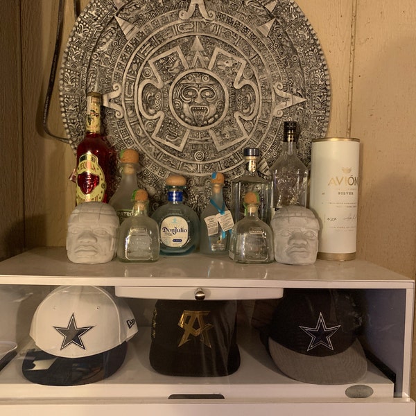 Set of 2 Tiki Moai Easter Island Head Sculpture (gray With Red Hat) - Etsy