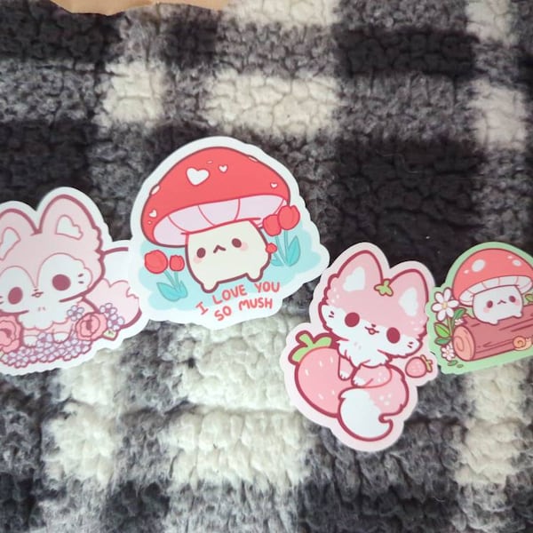 Kawaii Strawberry Fox Matte Vinyl Sticker Stickers for Strawberry ...