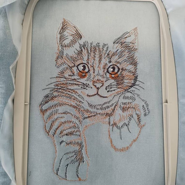Cute Tabby Cat on a Light Background Machine Embroidery Design - Cute ...
