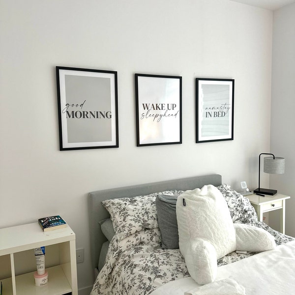 Above Bed Wall Art Set of 3, Neutral Bedroom Prints, Minimalist Couple ...