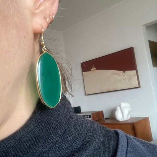Green Onyx Earrings, Green Stone Earring, Dark Green Onyx Earrings ...