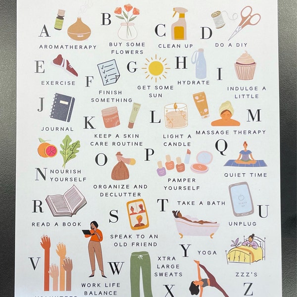 The Self Care Alphabet | Self Care Abc's Poster | Digital Download - Etsy