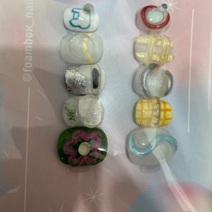 Ombre White Saturn Crystal Hand Painted Nails /y2k Nails /custom Press ...