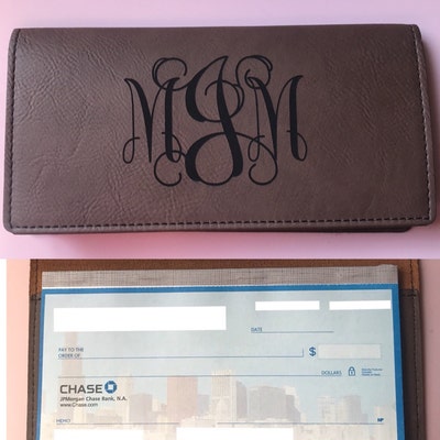 Personalized Faux Leather Checkbook Cover, Check Book Pocket, Engraved ...