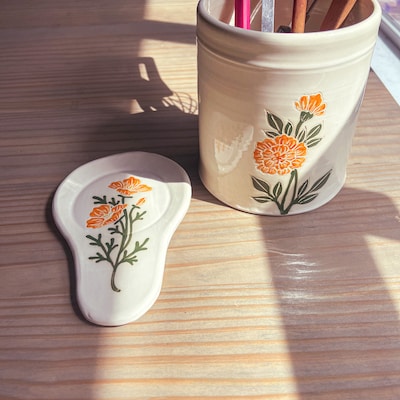 Blue Moon and Stars Poppy Utensil Holder Crock - Etsy