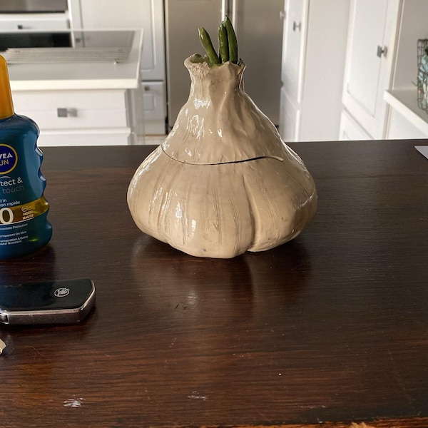 Ceramic Garlic Pot, Garlic Keeper, Pottery Garlic Holder, Cottage ...