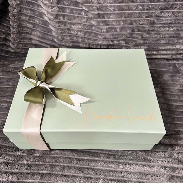 MAGNETIC BOX ONLY Light Sage Green Gold Personalized Empty Gift Box ...