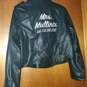 CUSTOM TEXT Black Leather Crop Jacket Personalize Black Moto - Etsy