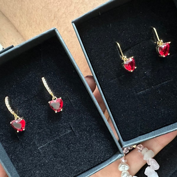 Red Ruby Necklace , Red Gold Heart Necklace , Red Heart Choker , Ruby ...