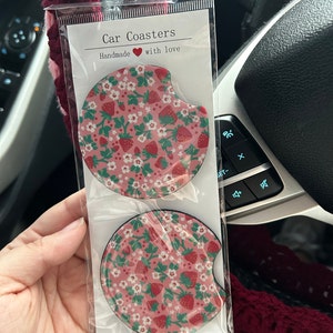 Floral Flowers Cute Car Coasters, Set of 2, Cute Aesthetic Car Coasters ...